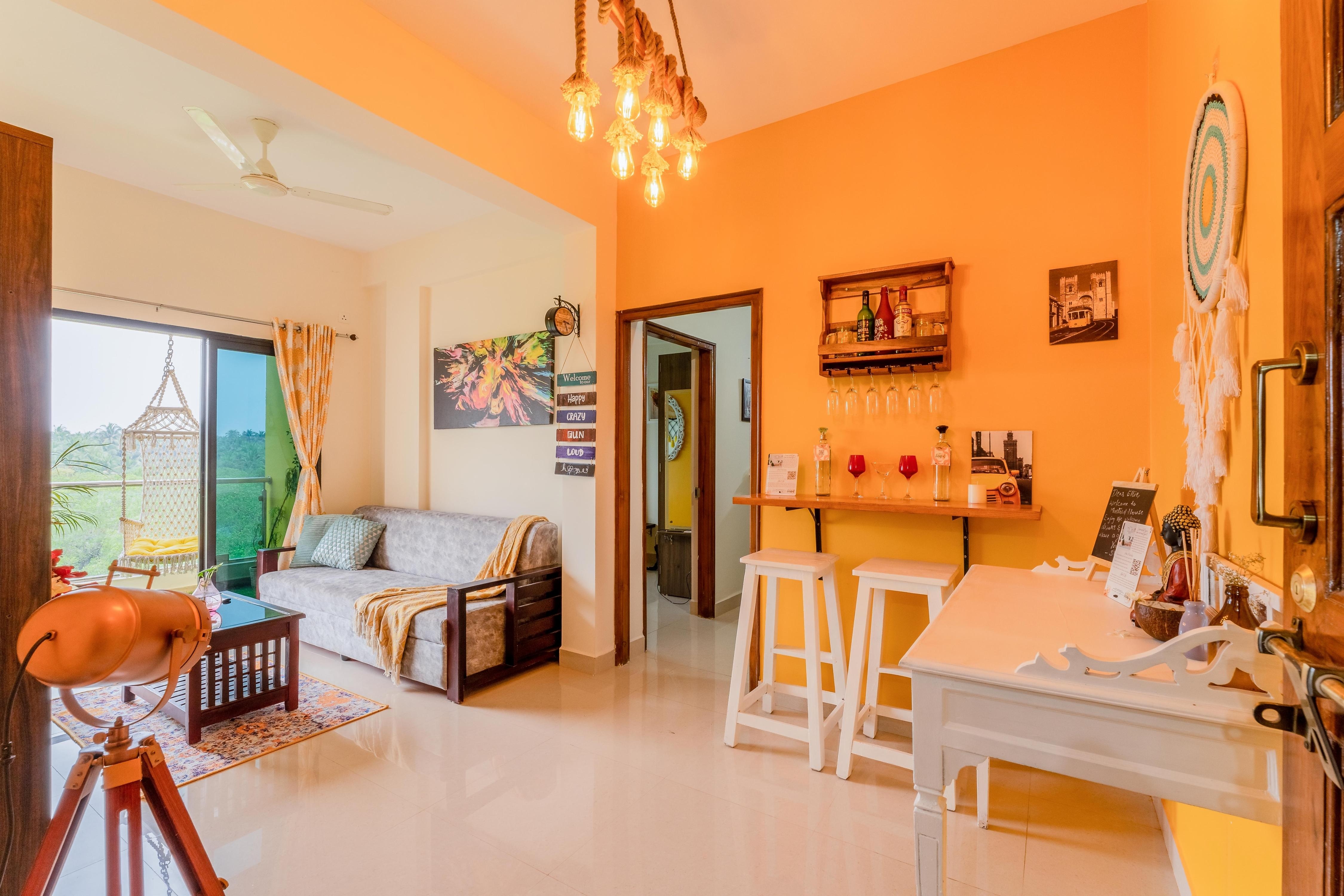 Mustard House Vibrant 1BHK with Amazing Forest View 𝗕𝗢𝗢𝗞 Goa Apartment